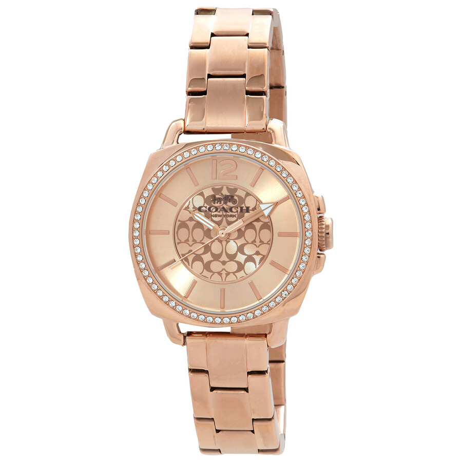 Coach Boyfriend Quartz Crystal Rose Gold Dial Ladies Watch 14503142 ...