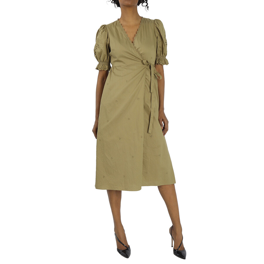 Coach Ladies Dark Olive Broderie Anglaise Wrap Dress, Size 4 CA678 DOL ...