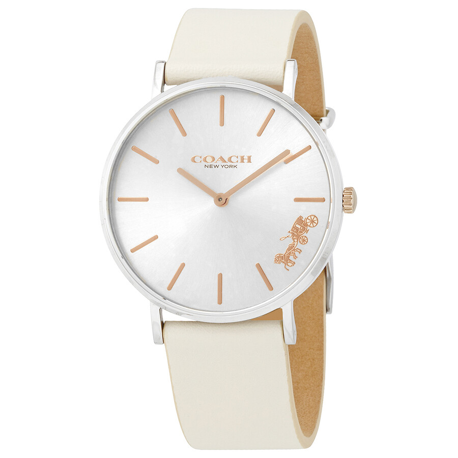 Coach Perry Quartz Silver Dial White Leather Ladies Watch 14503117 ...
