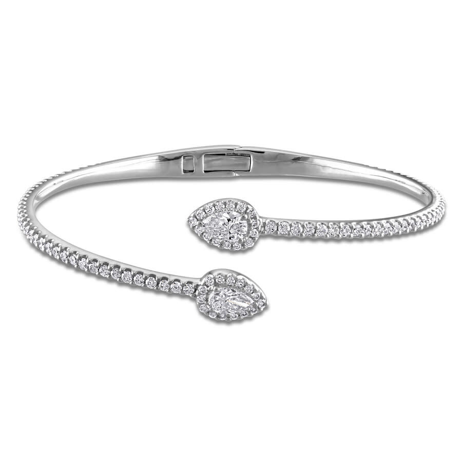 Created Forever 2ct TW Pear-Cut and Round Lab-Grown Diamond Open Bangle in 14k White Gold ...