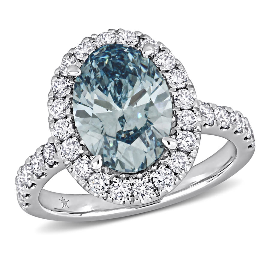 Created Forever 3 1/10ct Oval Blue Lab Grown Diamond Center stone with ...