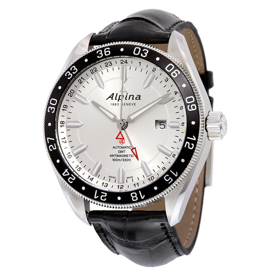 Alpina Alpiner GMT 4 Automatic Silver Dial Black Leather Men's Watch AL ...