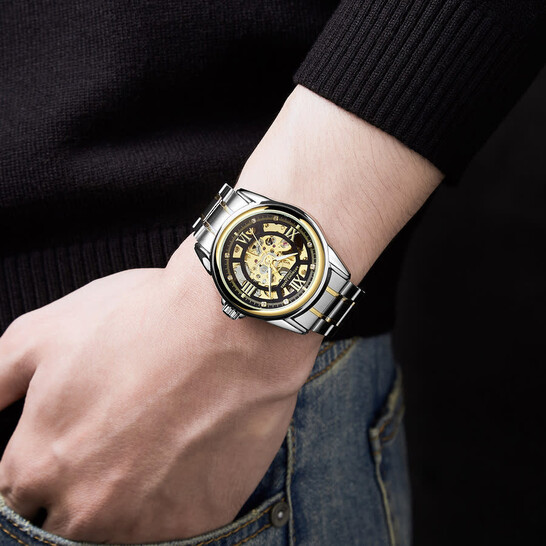 Anthony James Skeleton Black Dial Men's Watch AJ005 731717495574 ...