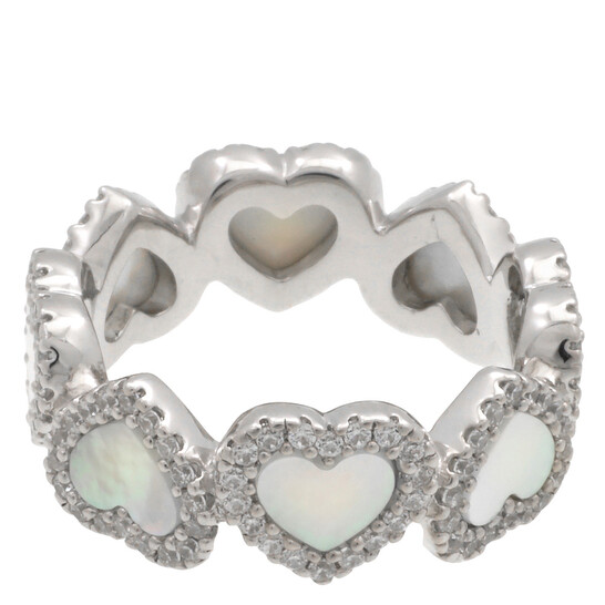 Apm Monaco Sterling Silver Nacre Full Heart Paved Ring, Size Small ...