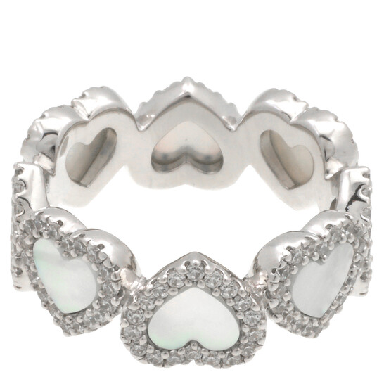 Apm Monaco Sterling Silver Nacre Full Heart Paved Ring, Size Small ...