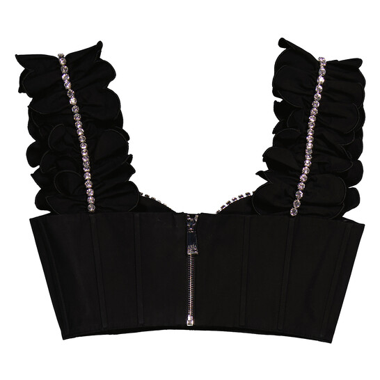 Area Ladies Crystal Embellished Poplin Ruffle Bustier Cropped Top, Size ...