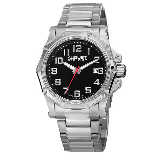 August Steiner Quartz Black Dial Decagon Men's Watch AS8184SSB ...
