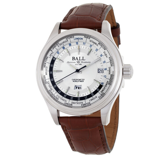 Ball Trainmaster World Time GMT Automatic White Dial Men's Watch ...