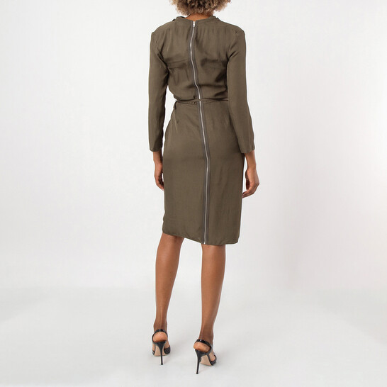 Bally Military Green Cowl-Neck Belted Midi Dress, Brand Size 42 ( US ...