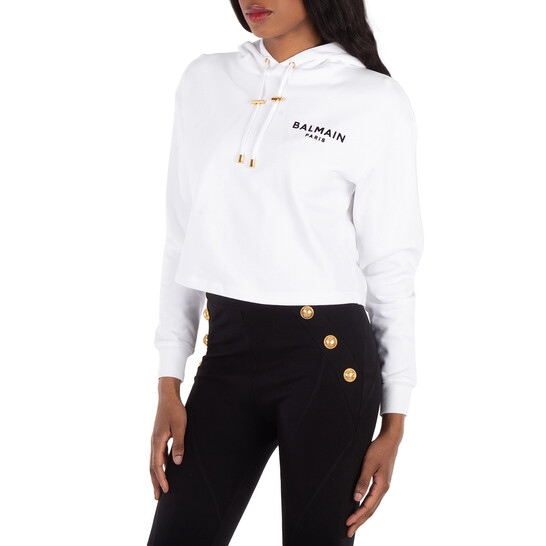 Balmain Flocked Balmain Paris Hoodie, Size X-Small DF1JP040BB01-BLANC ...