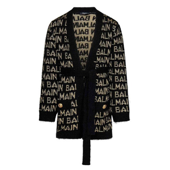 Balmain Kids Logo-Intarsia Belted Cardigan, Size 6 BT9A00_Z1849_930OR ...