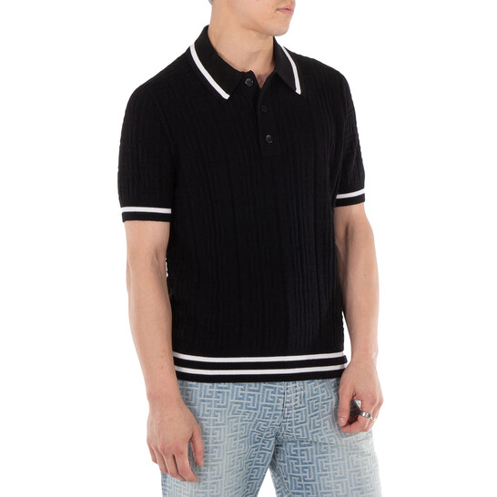 Balmain Knitted Wool Polo Shirt, Size Small DH1GB066KH02-NOIR/BLANC ...