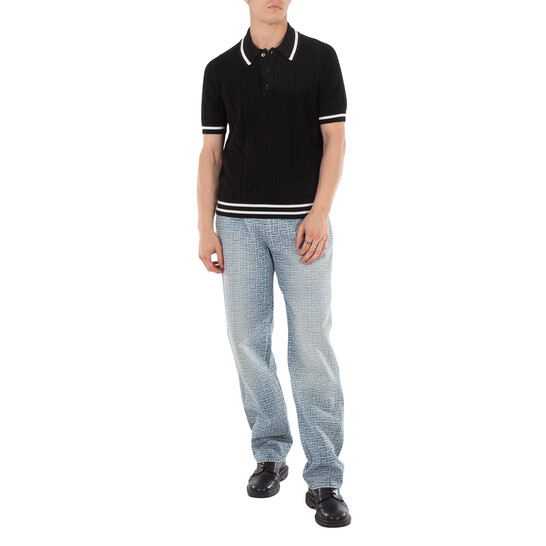 Balmain Knitted Wool Polo Shirt, Size Small DH1GB066KH02-NOIR/BLANC ...