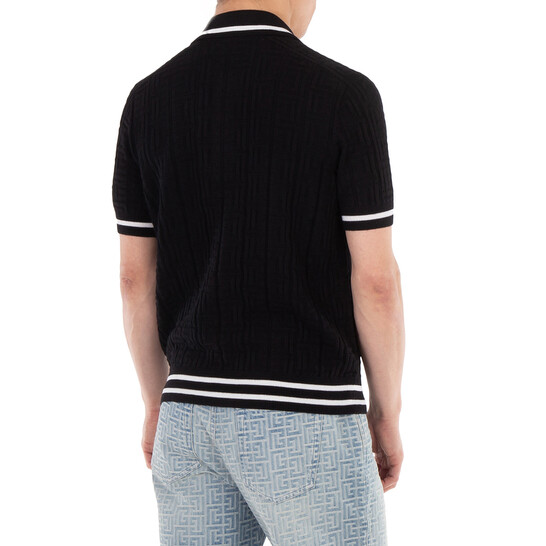 Balmain Knitted Wool Polo Shirt, Size Small DH1GB066KH02-NOIR/BLANC ...