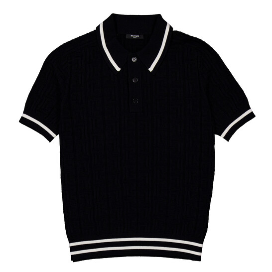 Balmain Knitted Wool Polo Shirt, Size Small DH1GB066KH02-NOIR/BLANC ...