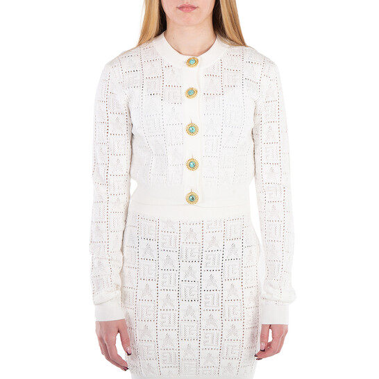 Balmain Monogram Mesh Knit Cardigan, Brand Size 36 (US Size 4 ...