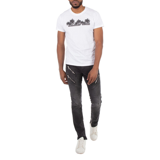 Balmain Palm-Print Cotton T-Shirt, Size Small DH1EF000GD85-BLANC/NOIR ...