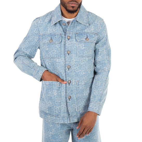 Balmain PB Logo Monogram Pattern Denim Jacket, Brand Size 48 (US Size ...