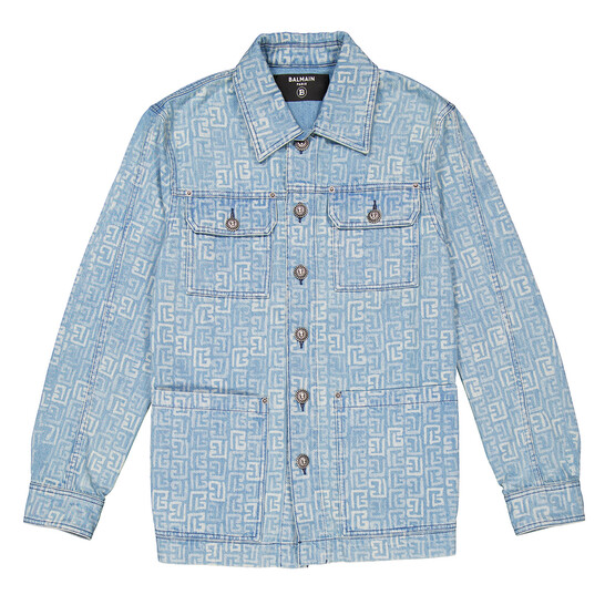 Balmain PB Logo Monogram Pattern Denim Jacket, Brand Size 48 (US Size ...