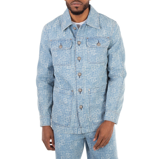 Balmain PB Logo Monogram Pattern Denim Jacket, Brand Size 48 (US Size ...