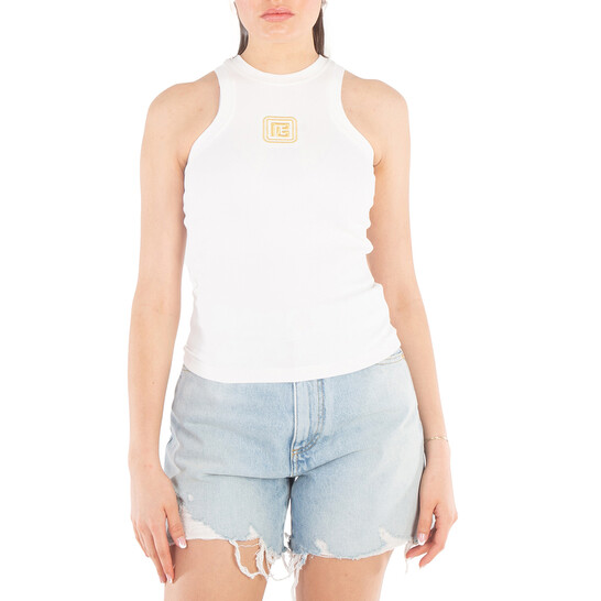 Balmain Retro Logo-Embroidered Tank Top, Size X-Small CF1EB045BC49 ...