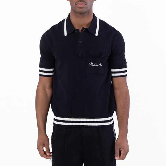 Balmain Signature Embroidery Polo Shirt, Size Medium DH1GB045KF96-NOIR ...