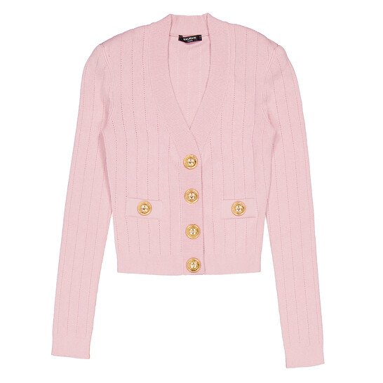 Balmain V-Neck Cropped Cardigan, Brand Size 38 (US Size 6) DF1KL007KB07 ...