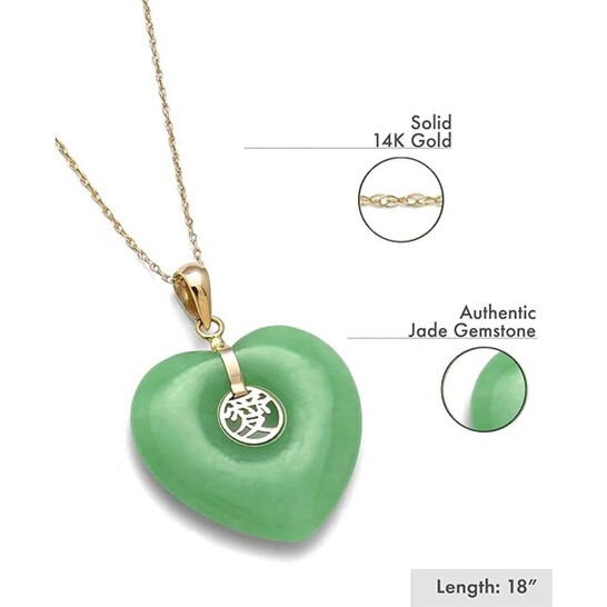 Belacqua Natural Jade Love Symbol Heart Pendant in 14K Yellow Gold ...