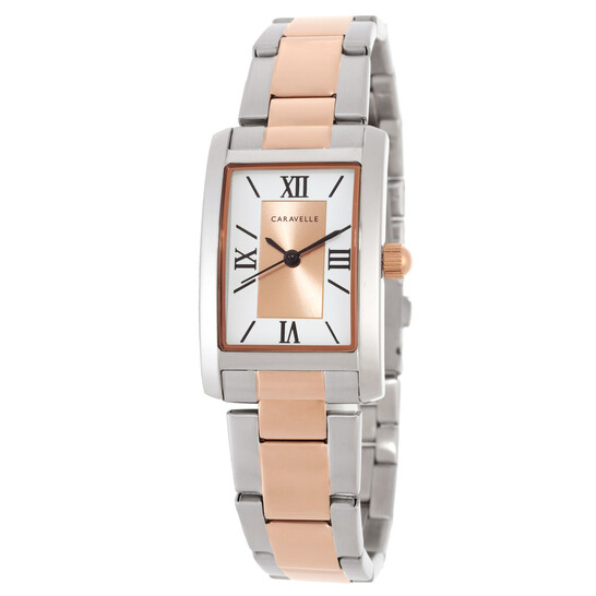Bulova Caravelle Quartz Rose Gold/Silver Dial Ladies Watch 45L187 ...