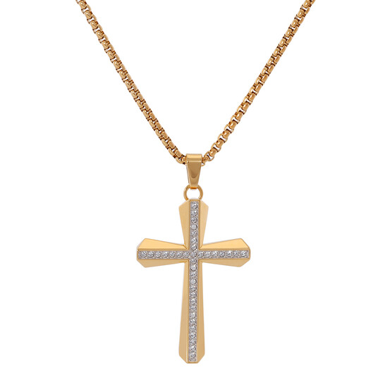 Bulova Crystal Quartz Champagne Dial Men's Watch and Cross Pendant ...