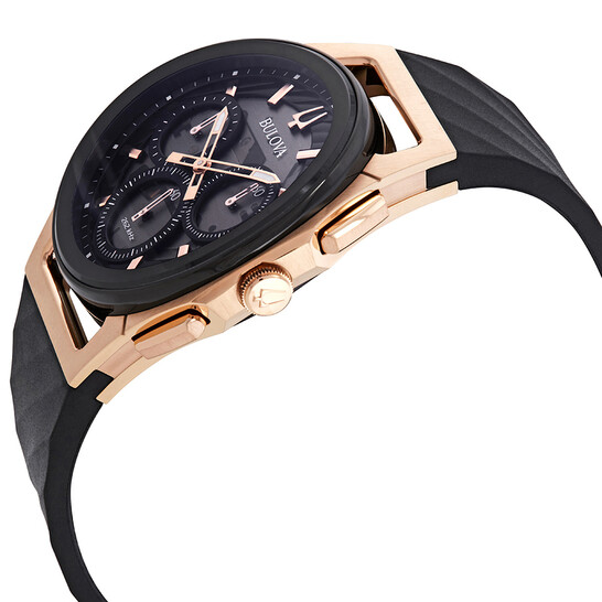 Bulova Curv Chronograph Black Dial Men's Watch 98A185 042429551145 ...