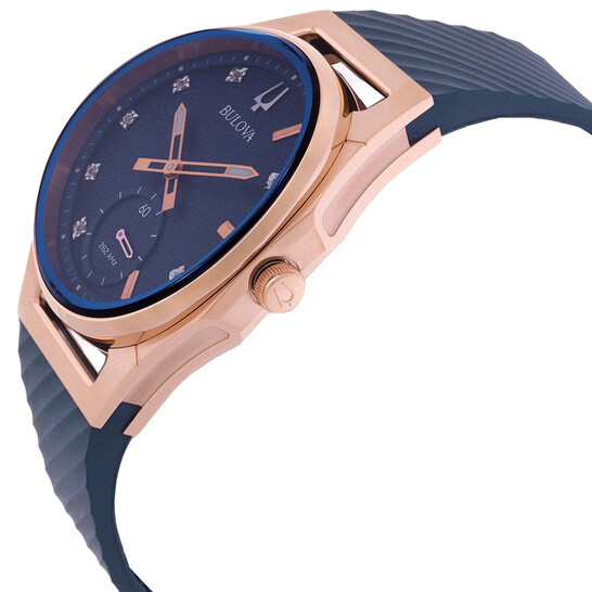 Bulova Curv Quartz Diamond Blue Dial Ladies Watch 97P174 042429599871 ...