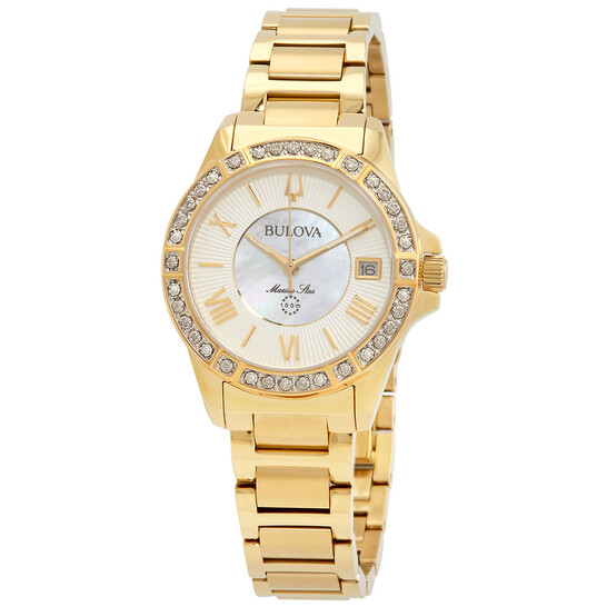 Bulova Marine Star Quartz Crystal White Dial Ladies Watch 98R294 ...
