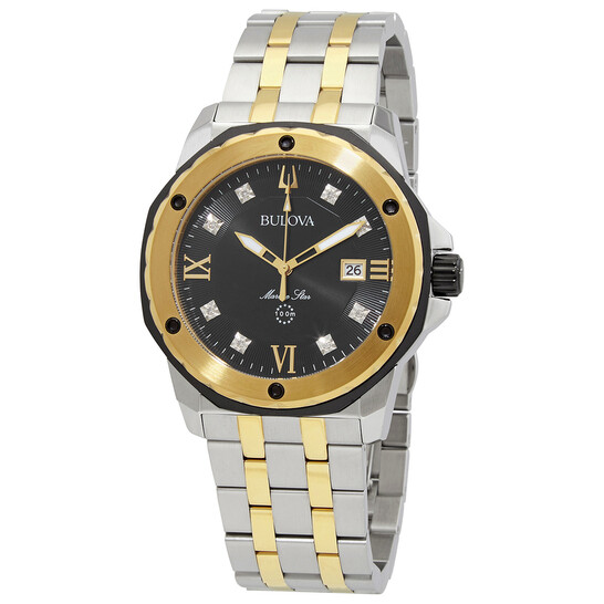 Bulova Marine Star Quartz Diamond Black Dial Men's Watch 98D175 ...