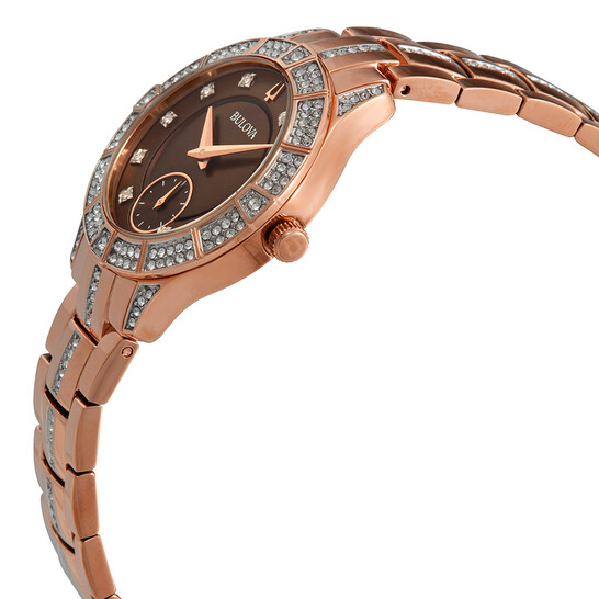 Bulova Phantom Quartz Crystal Chocolate Mother of Pearl Dial Ladies ...