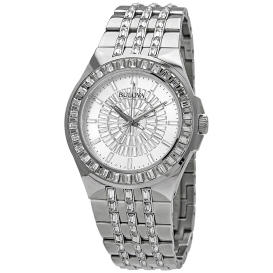 Bulova Phantom Quartz Crystal Silver Pave Dial Men's Watch 96A236 ...