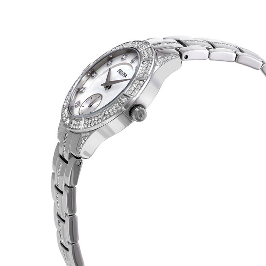 Bulova Quartz Crystal White Mother of Pearl Dial Ladies Watch 96L291 ...