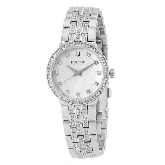 Bulova Quartz Crystal White Mother of Pearl Dial Ladies Watch and ...