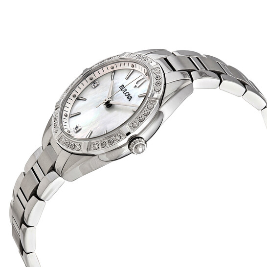 Bulova Quartz Diamond Mother of Pearl Dial Ladies Watch 96R228 ...