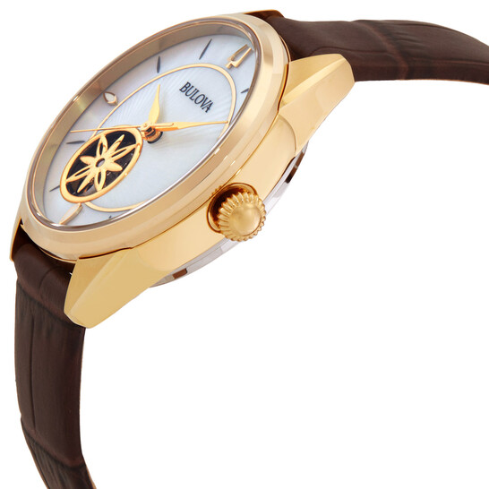 Bulova Sutton Automatic White Mother of Pearl Dial Ladies Watch 97L179 ...