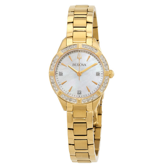 Bulova Sutton Quartz Diamond White Mother of Pearl Dial Ladies Watch ...