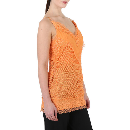 Burberry Ladies Amber Orange Fishnet And Lace Mini Dress, Brand Size 6 ...