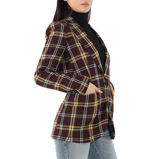 Burberry Ladies Burgundy Check Wool Twill Blazer, Brand Size 8 (US Size ...