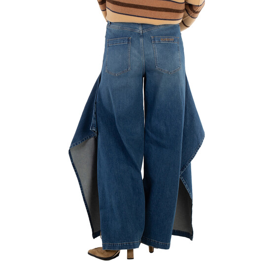 Burberry Ladies Deep Slate Blue Wide-Leg Draped Denim Jeans, Waist Size ...