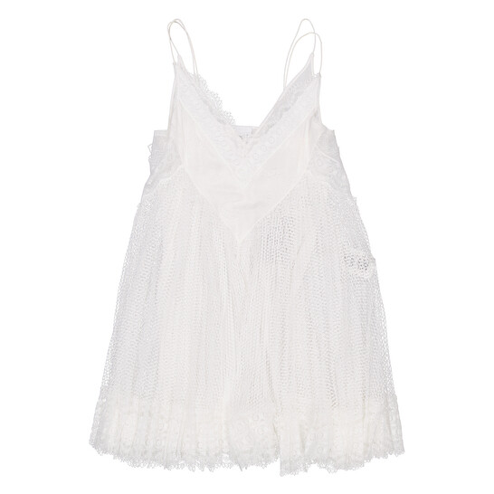 Burberry Ladies Optic White Fishnet And Lace Pleated Dress With Silk ...
