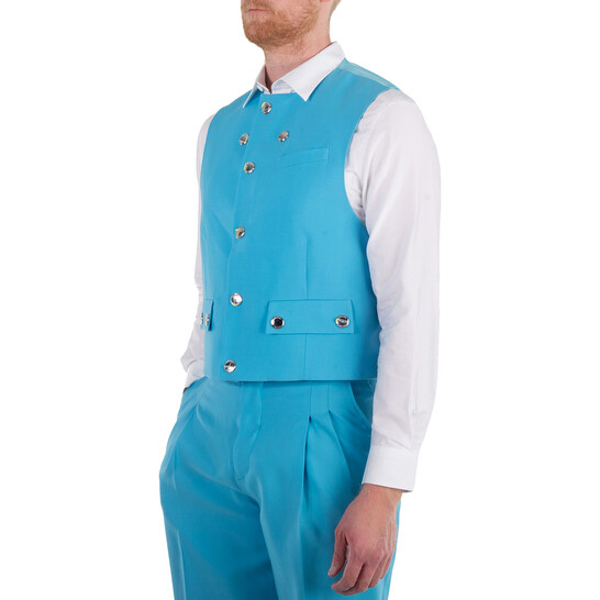 Burberry Men's Bright Opal Blue Round-Neck Wool Waistcoat, Brand Size ...