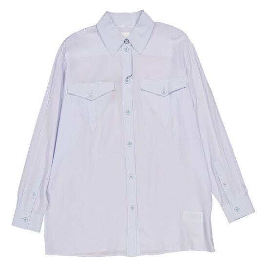 Burberry Pale Blue Irem Silk Crepe De Chine Logo Detail Oversized Shirt ...
