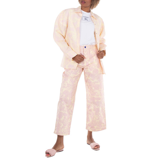 Burberry Rose-Print High Waist Cotton Pants, Brand Size 2 ( US Size 0 ...
