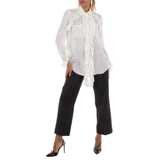 Burberry Ruffled Polka Dot Silk Chiffon Blouse, Brand Size 8 ( US Size ...