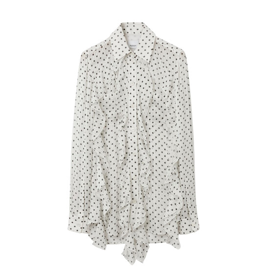Burberry Ruffled Polka Dot Silk Chiffon Blouse, Brand Size 8 ( US Size ...